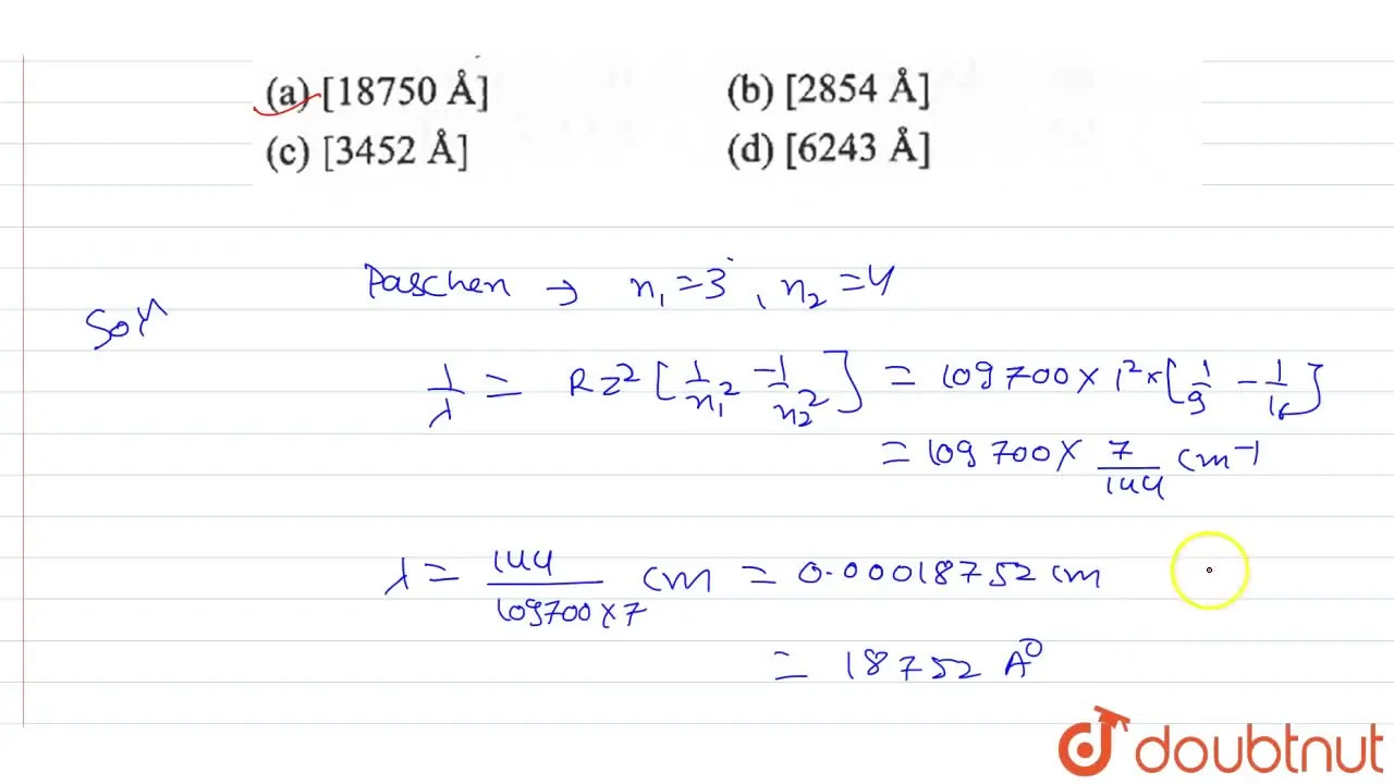 Wavelength of the first line of Paschen series is - (R = 109700 cm^-1)