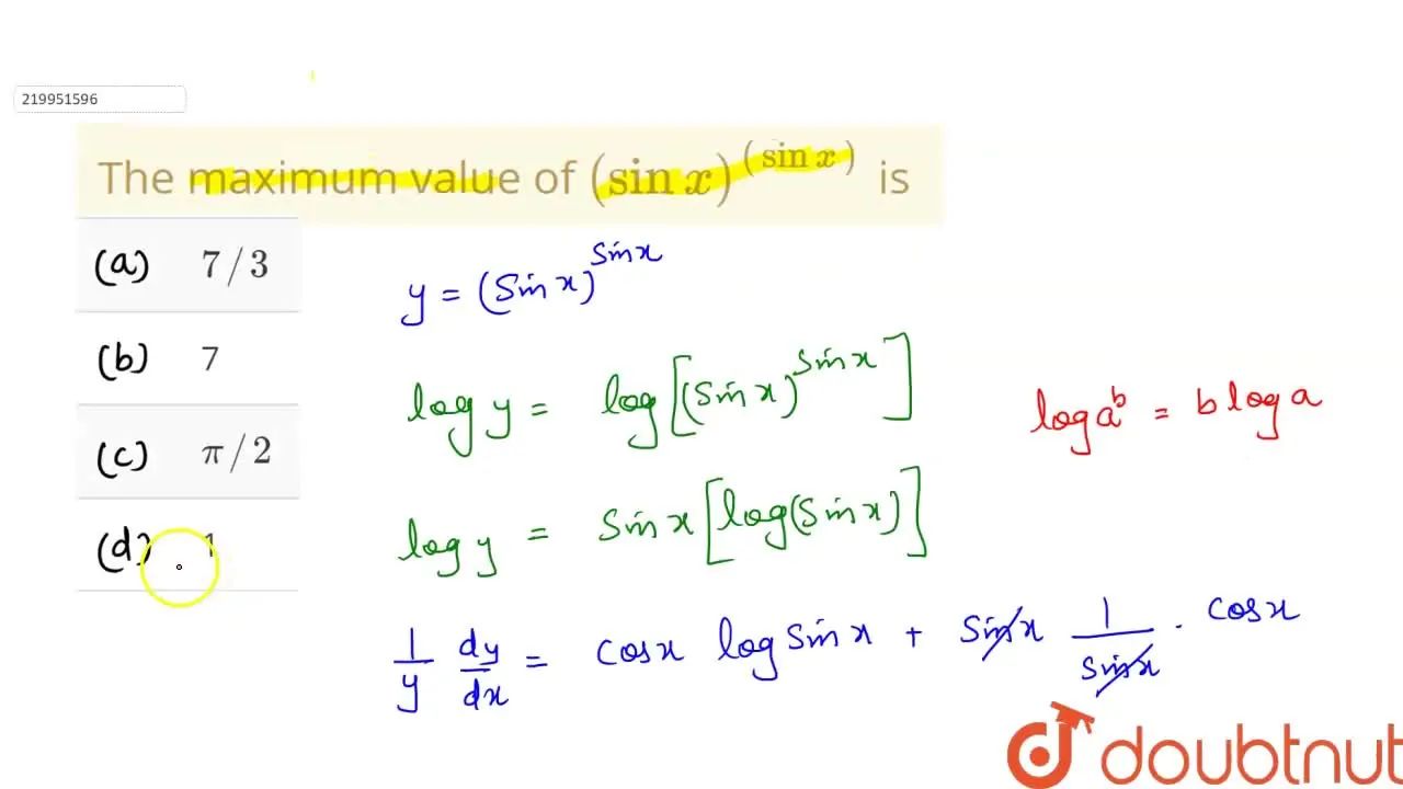 The maximum value of (sin x)^((sin x)) is