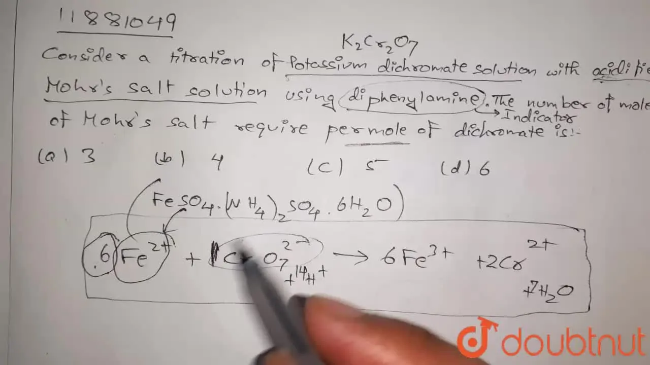 Consider a titration of potassium dichromate solution with acidified M