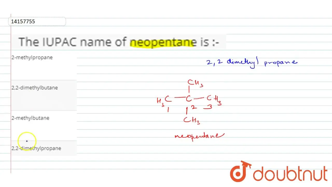 The IUPAC name of neopentane is