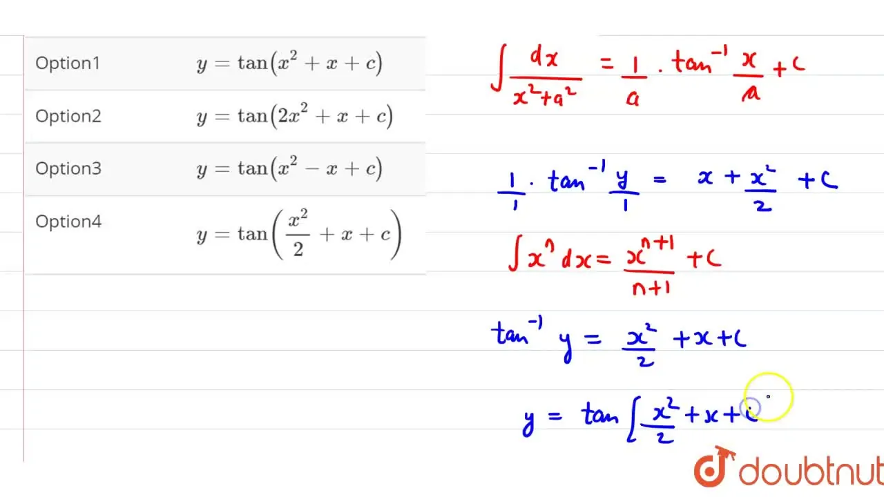 The solution of the differential equation dy/dx = (1+x)(1+ y^2) is