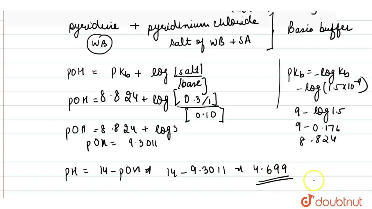 Calculate the pH of 1.0 L of 0.10 M pyridine solution to which 0.3 mol