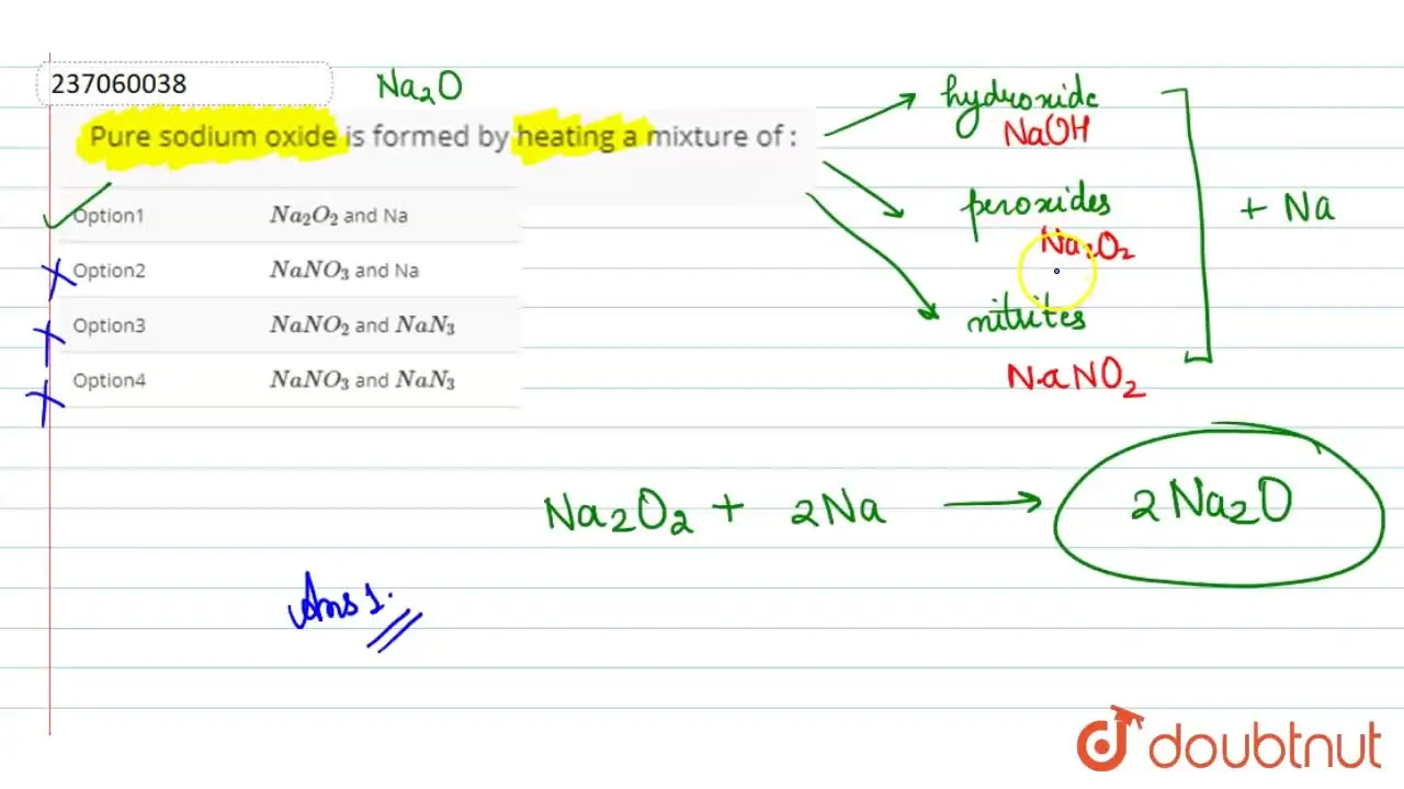 Pure sodium oxide is formed by heating a mixture of