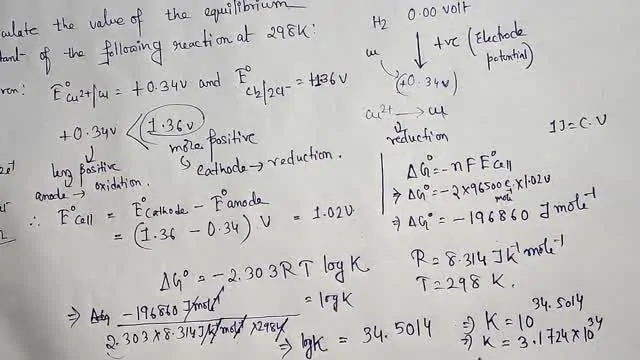 [Bengali] Calculate the value of the equilibrium constant of the follo