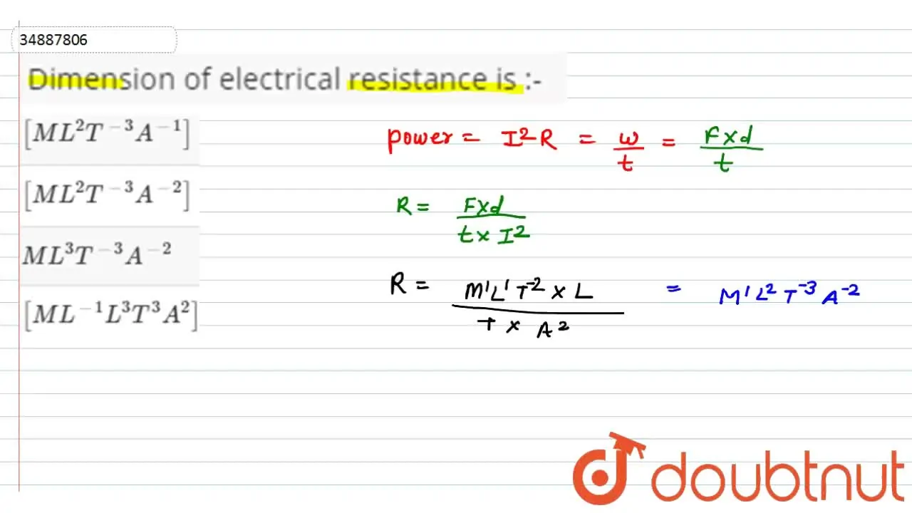 Dimension of electrical resistance is