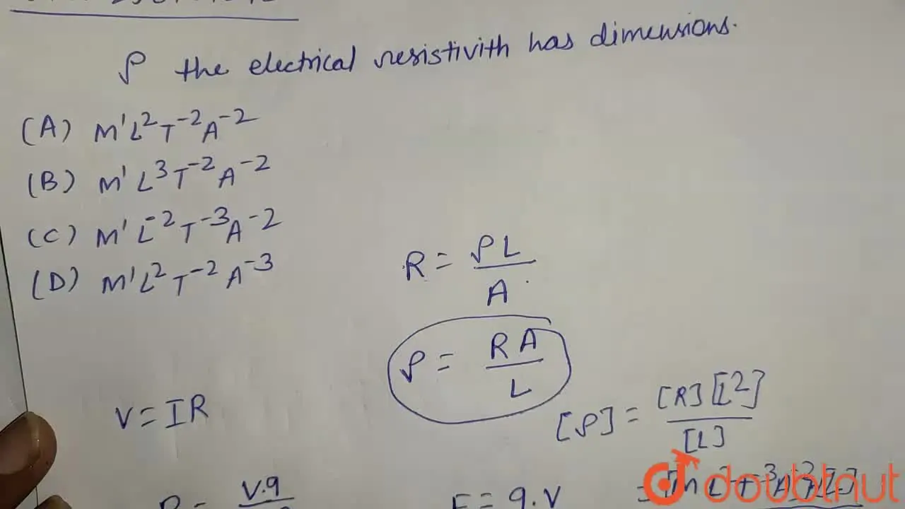 'rho' the electrical resistivity has dimensions