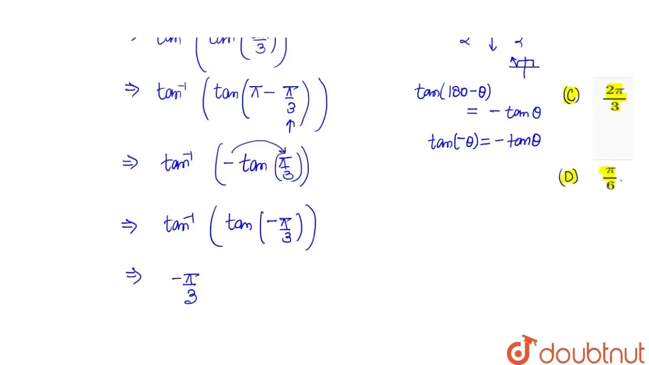 tan^(-1)(tan.(2pi)/(3)) का मुख्य मान ज्ञात कीजिए