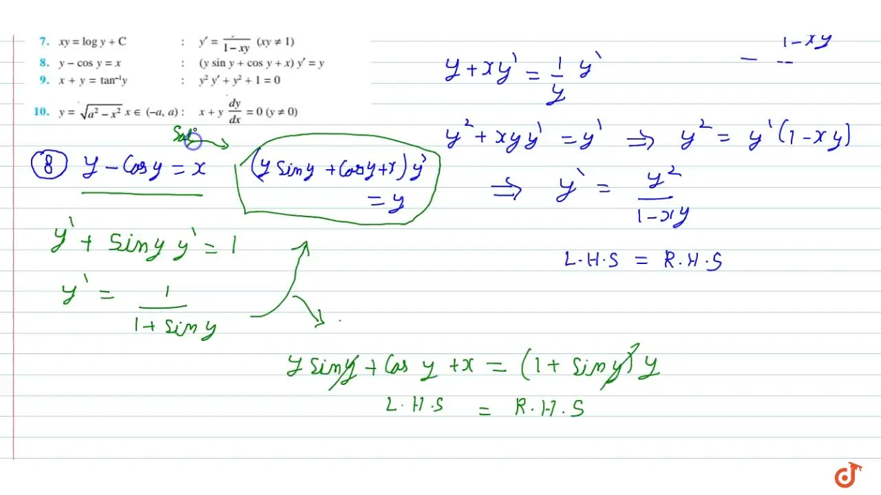 Verify that the given functions (explicit or implicit) is a solution