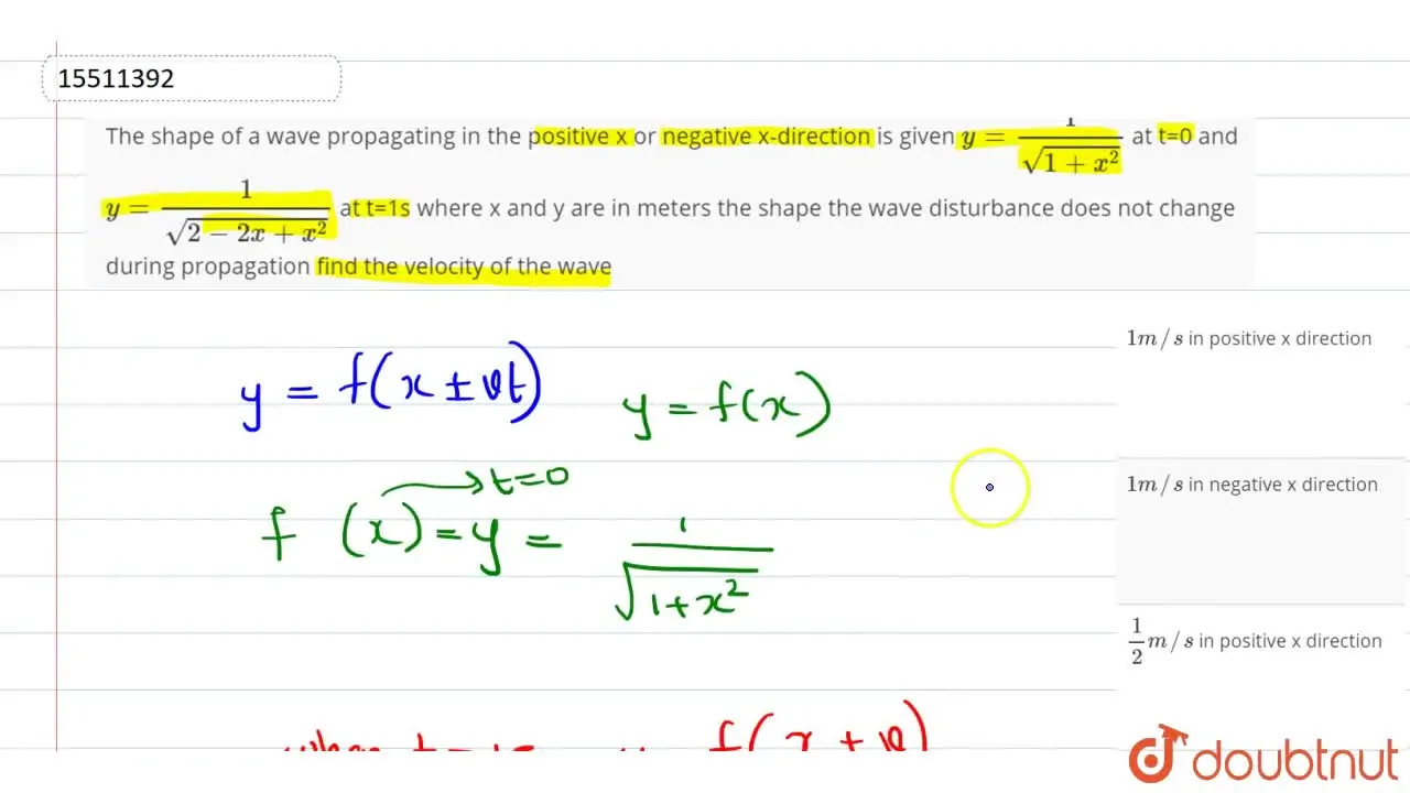 The shape of a wave propagating in the positive x or negative x-direct