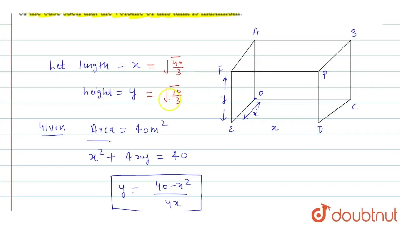 A sheet of area 40m^2 is used to make an open tank with square base. F