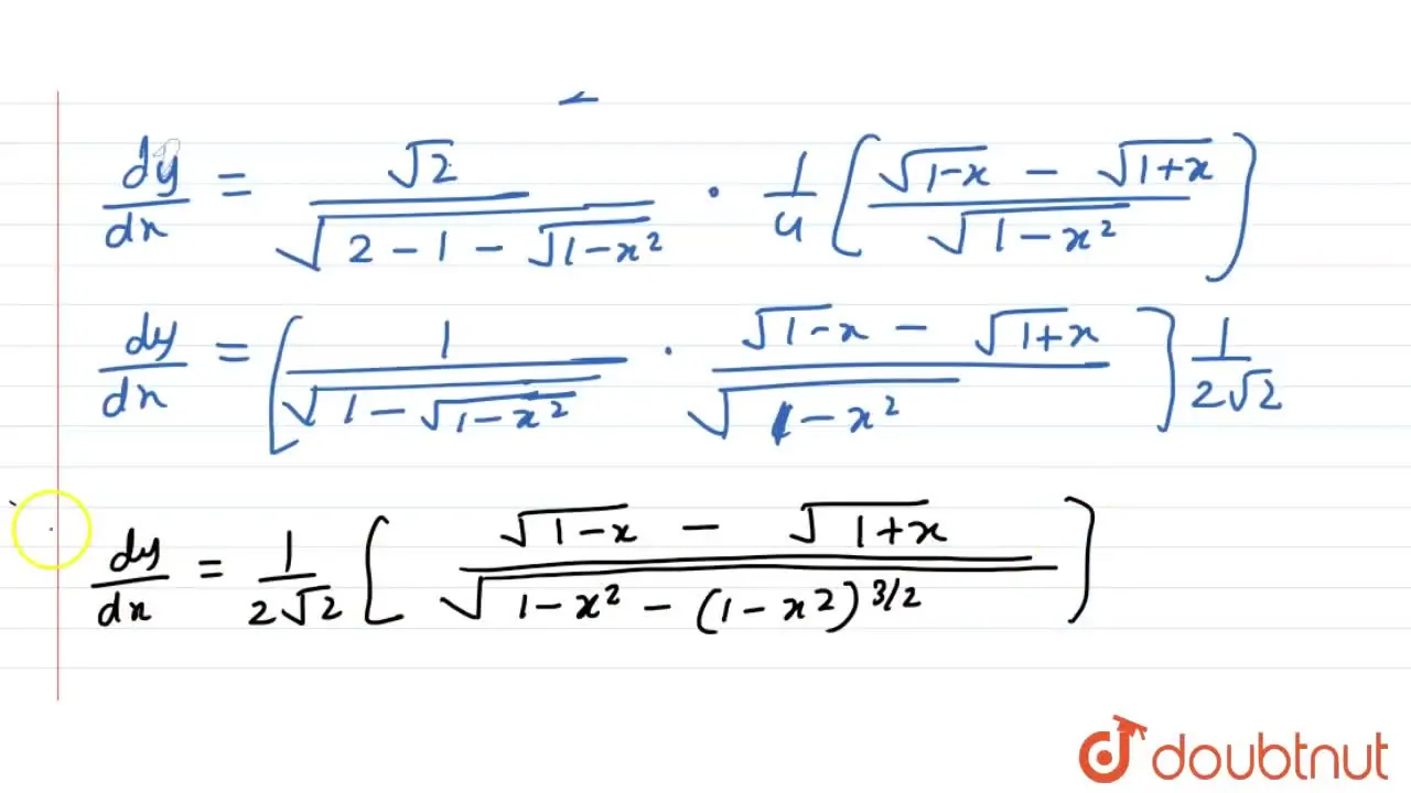 d/(dx)[sin^(- 1)((sqrt(1+x)+sqrt(1-x))/2)]=