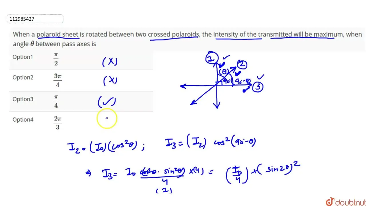 When a polaroid sheet is rotated between two crossed polaroids, the in