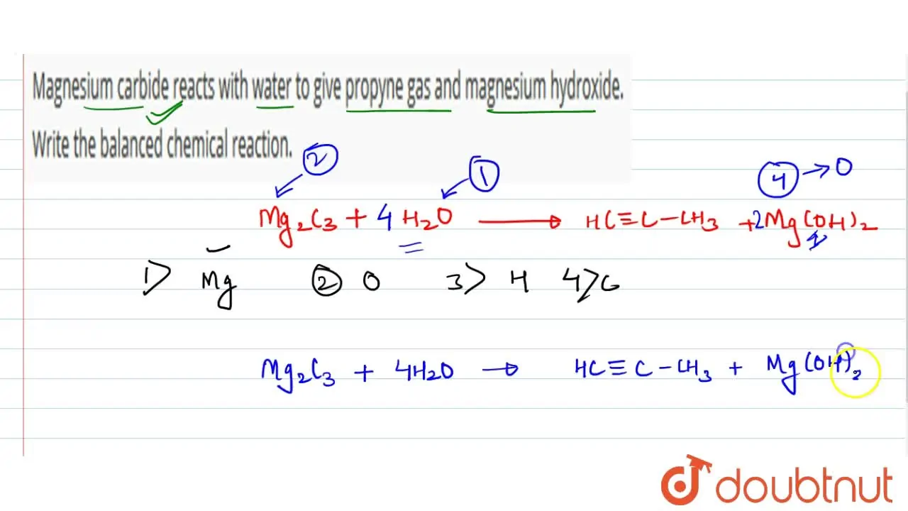 Magnesium carbide reacts with water to give propyne gas and magnesium
