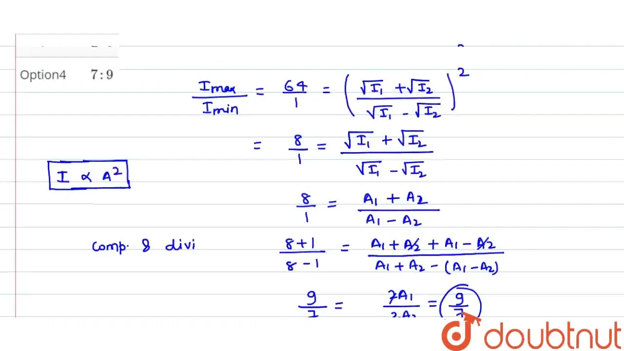 For an interference pattern, the maximum and minimum intensity ratio i