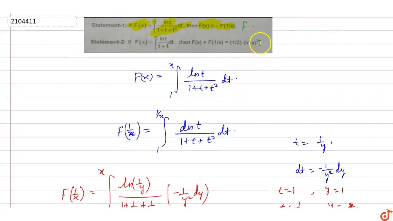 If f(x)=int1^x(lnt)/(1+t)dt, then