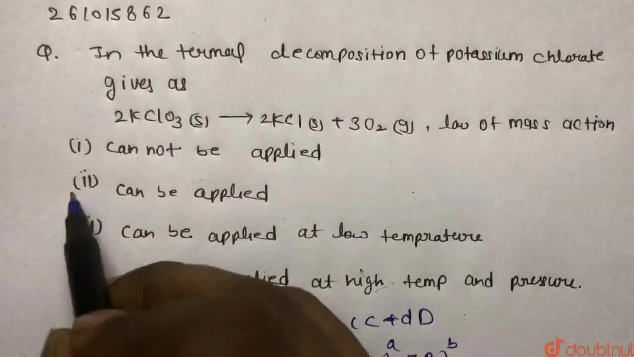 In the thermal decomposition of potassium chlorate given as 2KClO(3)(s