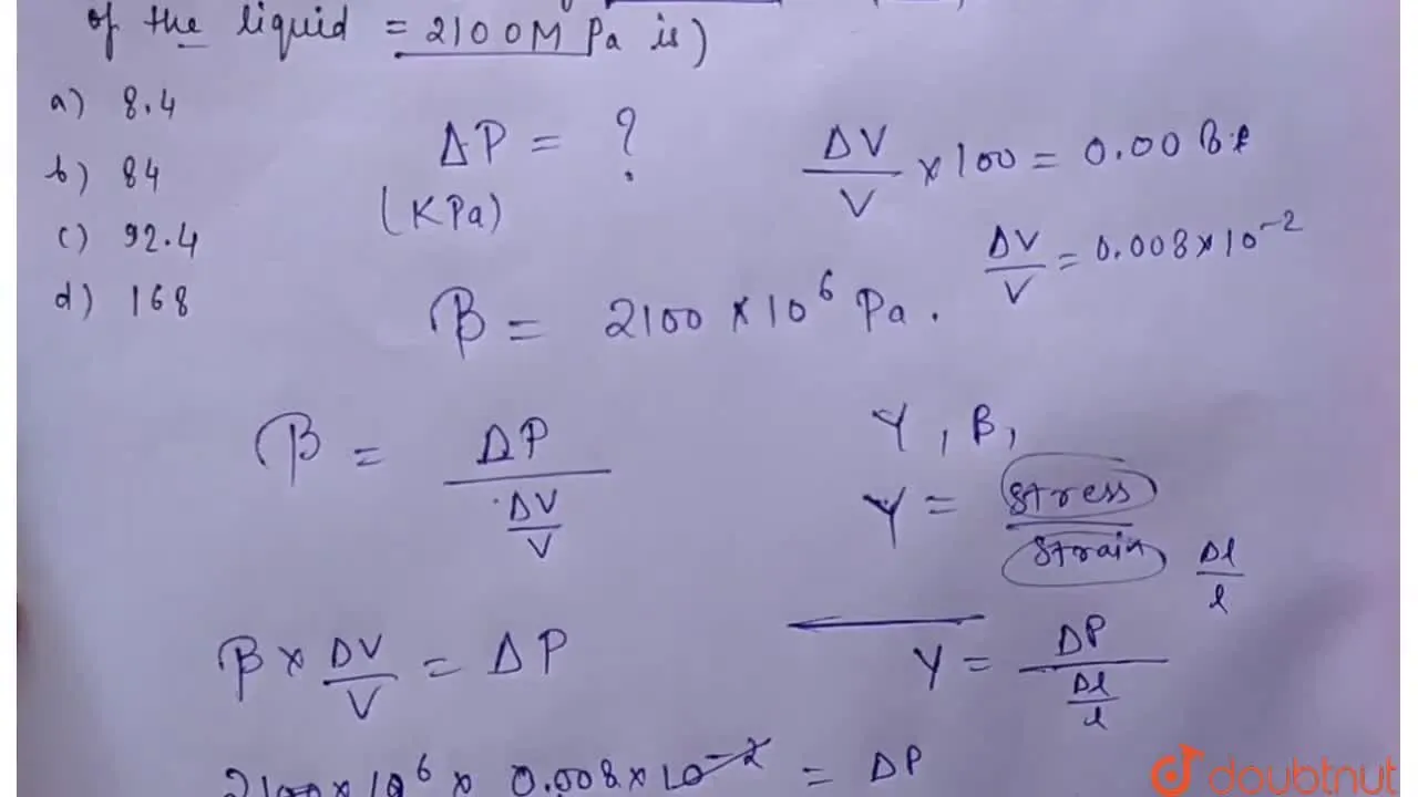 The increase in pressure required to decrease the 200 L volume of a li