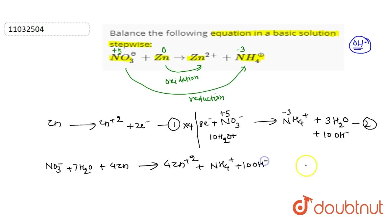 Balance the following equation in a basic solution stepwise: NO(3)^(
