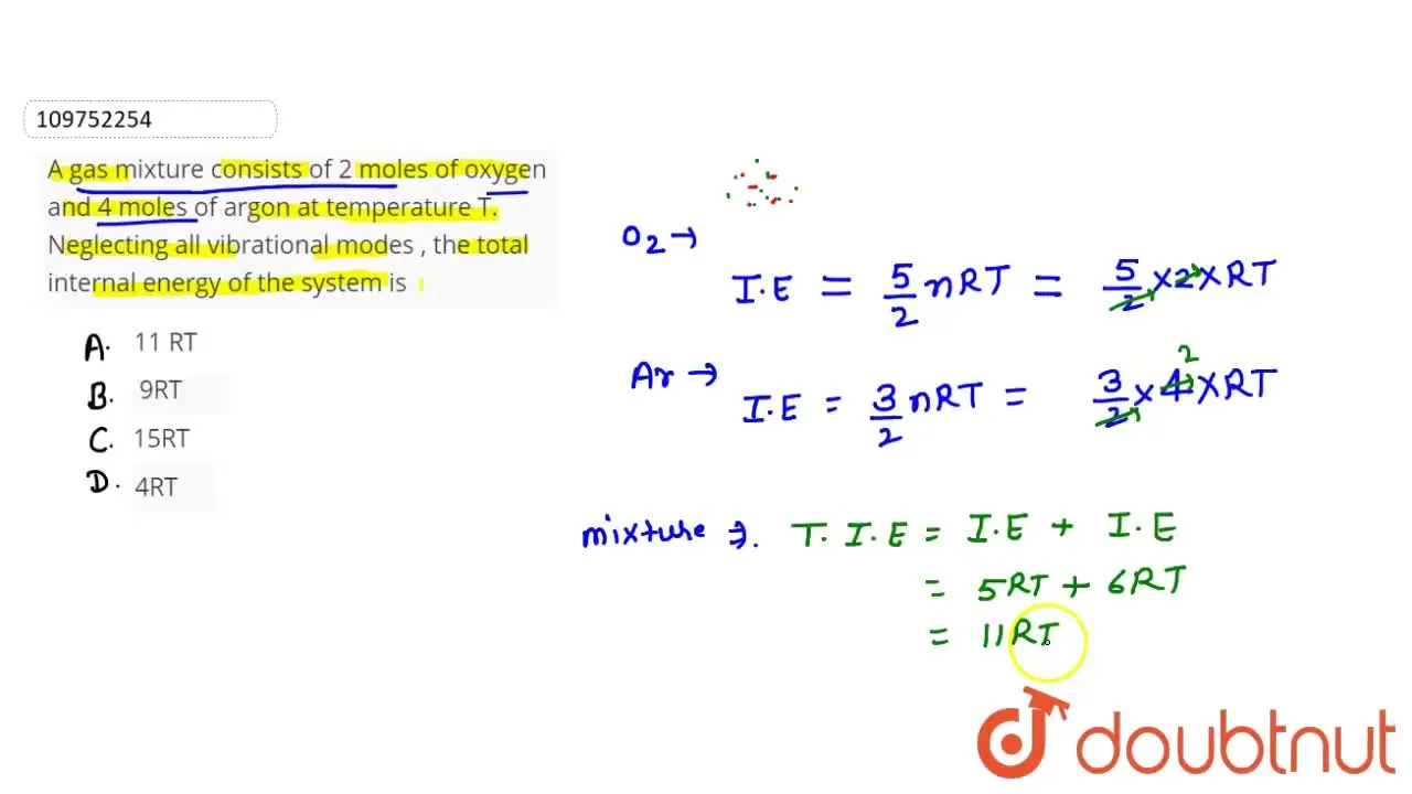 A gas mixture consists of 2 moles of oxygen and 4 moles of argon at