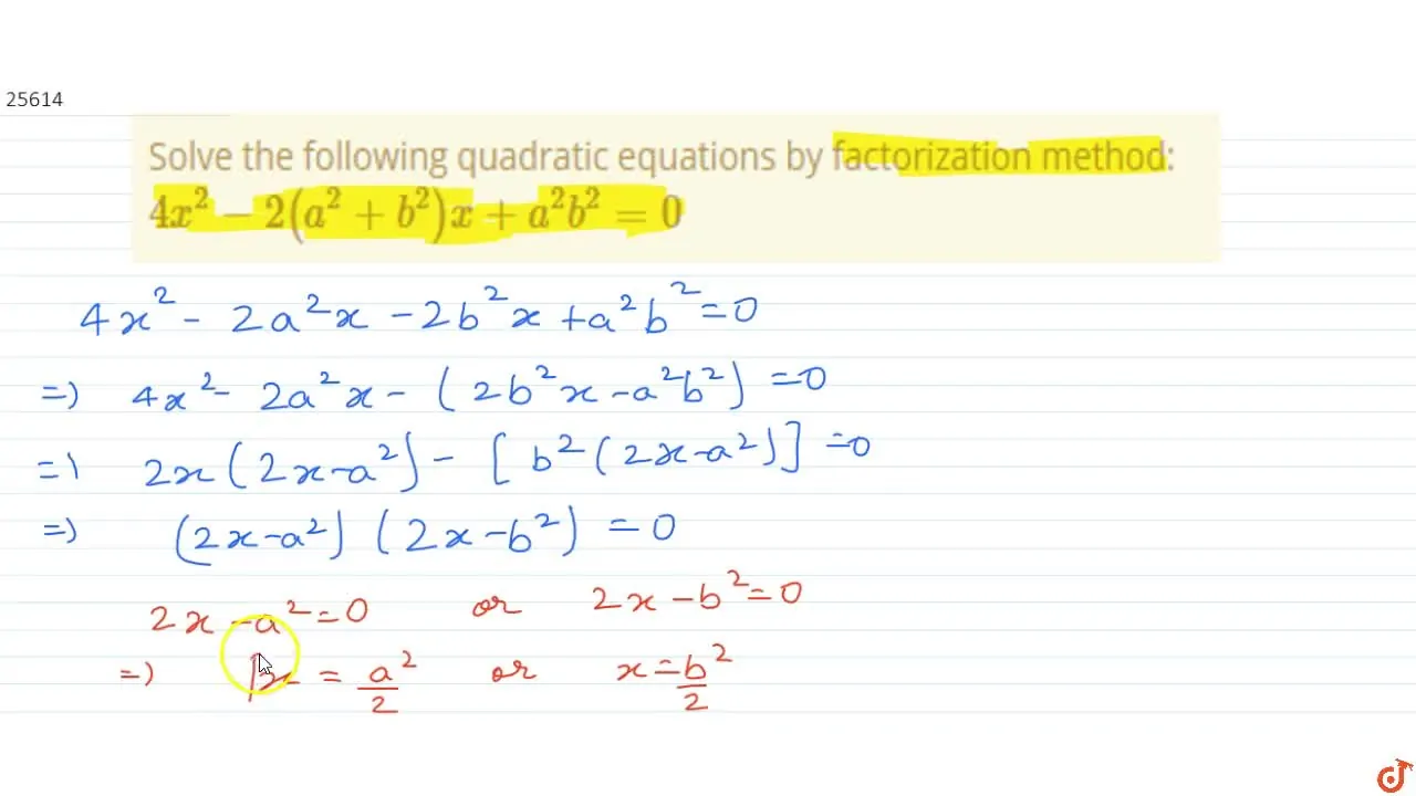 Solve the following quadratic equations by factorization method: 4x^2-