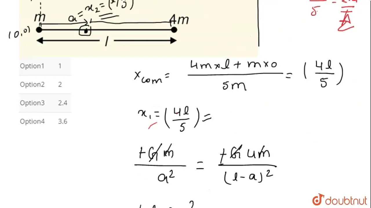 Two particles having masses m and 4m are separated by distance l. The