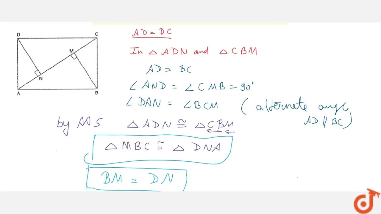 In Figure, A B C D is a rectangle. B M\ a n d\ D N are perpendicular f