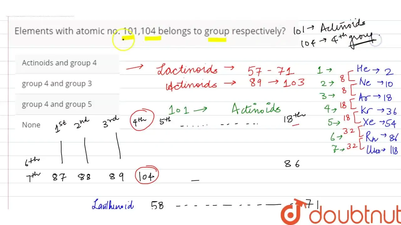 Elements with atomic no. 101,104 belongs to group respectively?