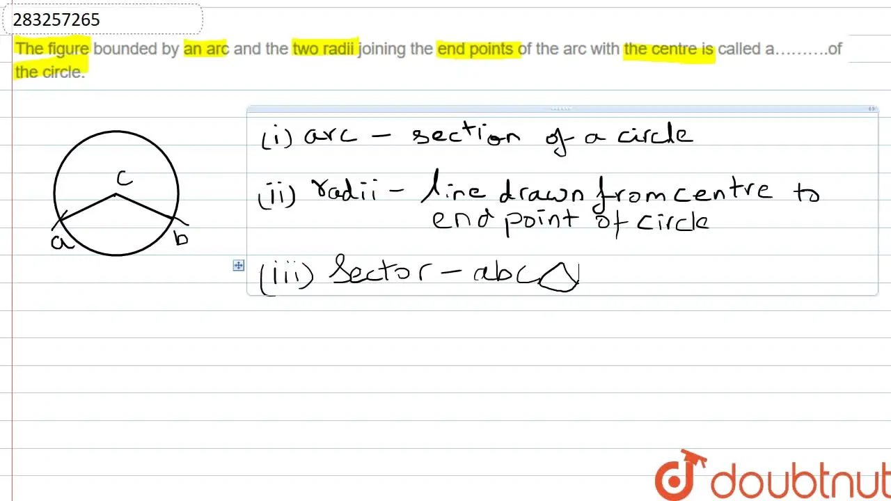 The figure bounded by an arc and the two radii joining the end points