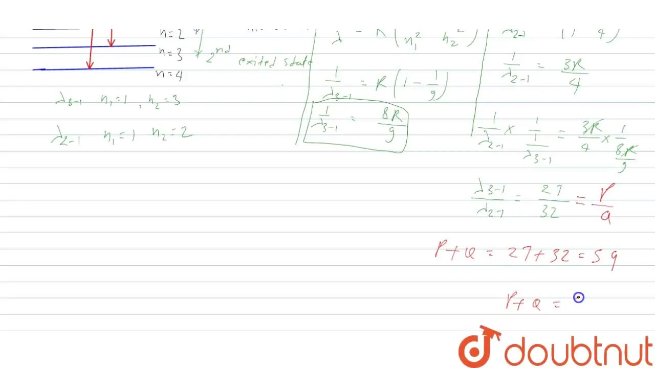 In the hydrogen atom spectrum, lambda(3-1) and lambda(2-1) represent w