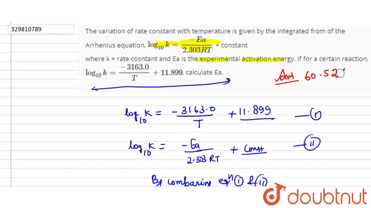 The variation of rate constant with temperature is given by the integr