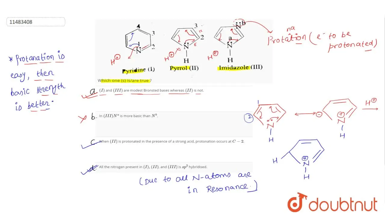 When (II) is protonated in the presence of a strong acid, protonation
