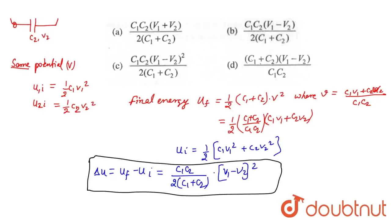 (C(1)C(2)(V(1) -V(2))^(2))/(2(C(1) + C(2)))