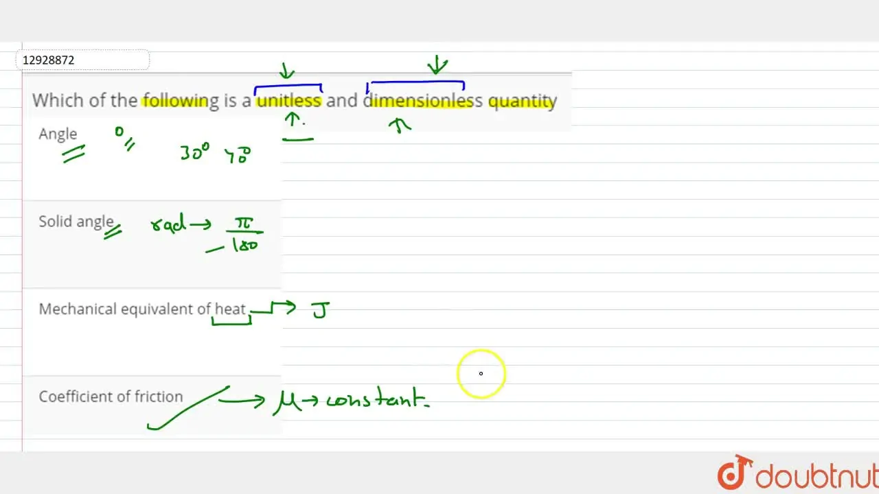 Which of the following is a unitless and dimensionless quantity