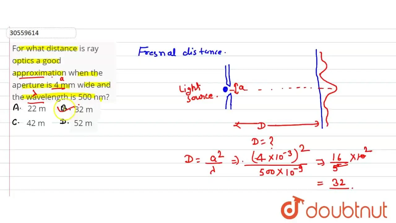 For what distance is ray optics a good approximation when the aperture