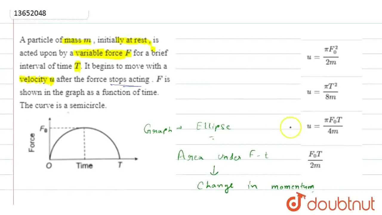 A particle of mass m , initially at rest , is acted upon by a variable