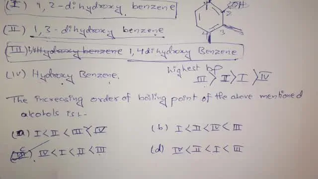 (I) 1,2-Dihydroxy benzene (II) 1,3-Dihydroxy benzene (III) 1,4-Dih