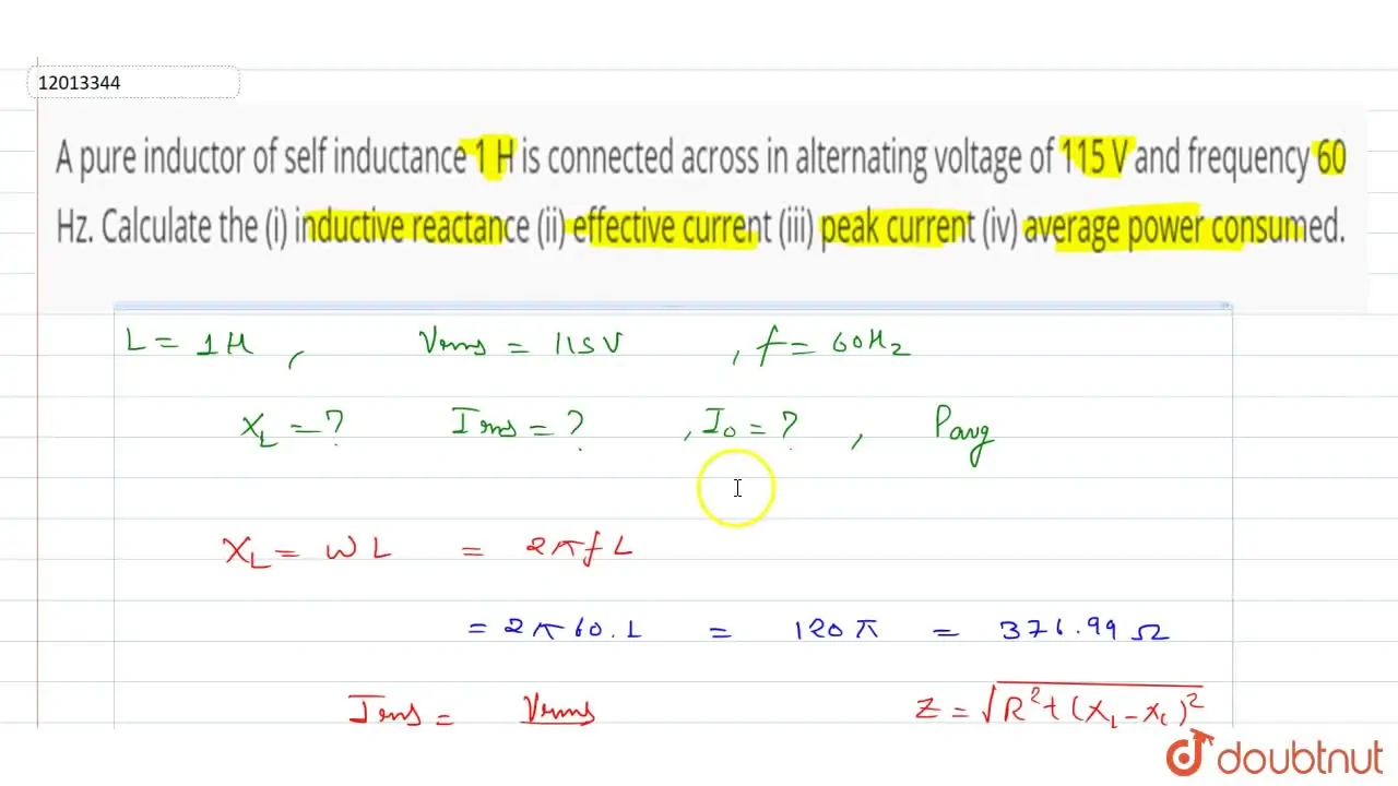 A pure inductor of self inductance 1 H is connected across in alternat