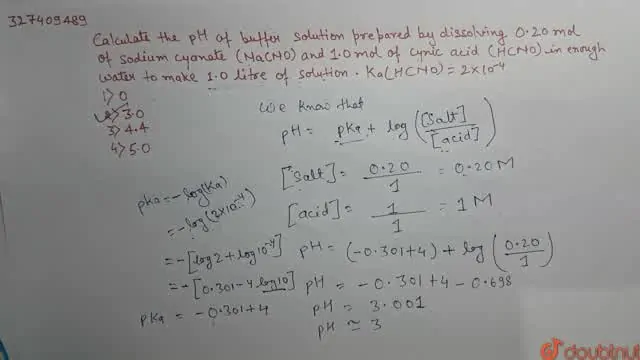 Calculate the pH of buffer solution prepared by dissolving 0.20 mol of