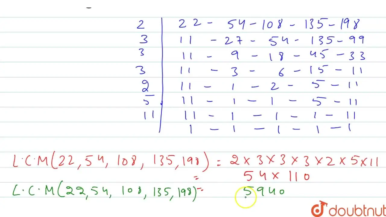 Find the LCM of 22, 54, 108, 135 and 198.