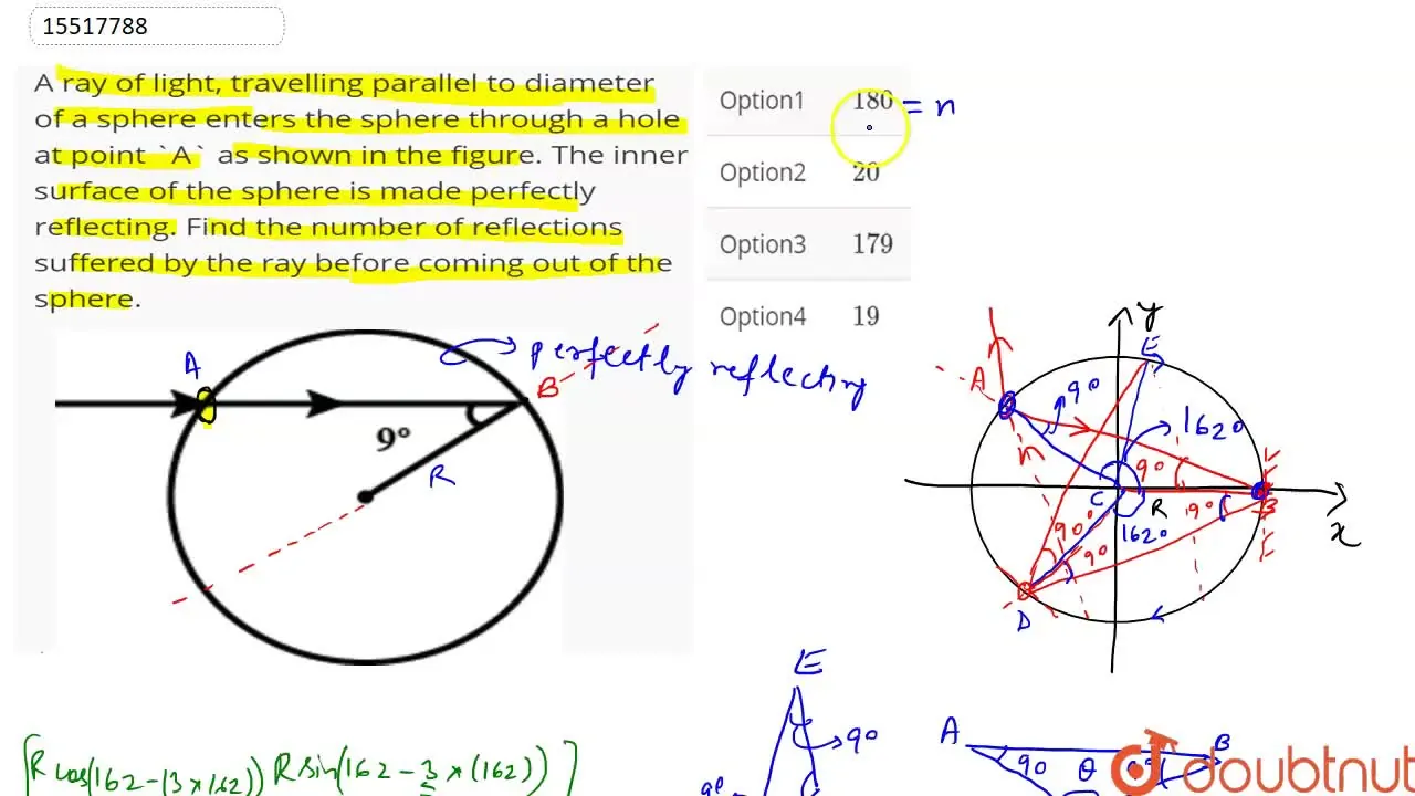 A ray of light, travelling parallel to diameter of a sphere enters the