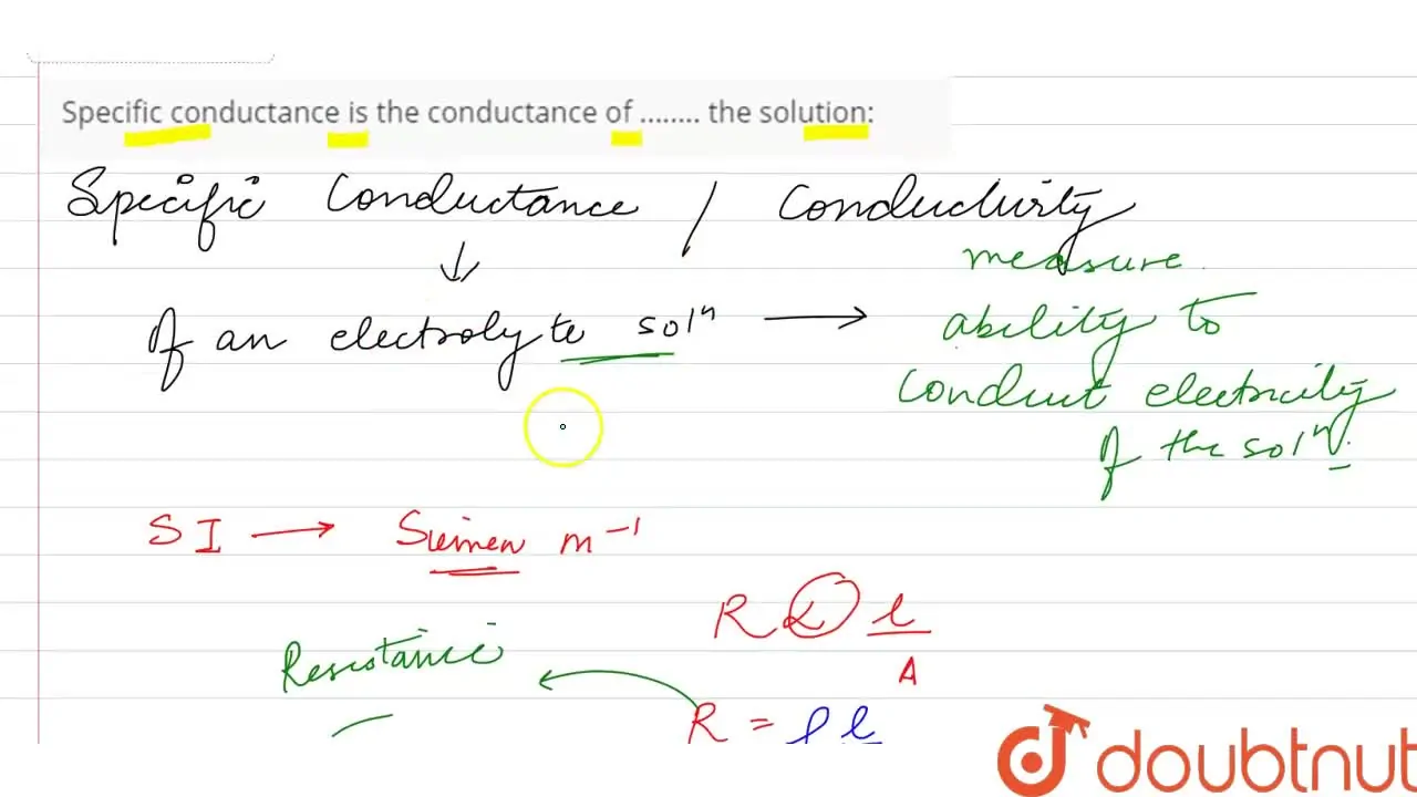 Specific conductance is the conductance of ........ the solution: