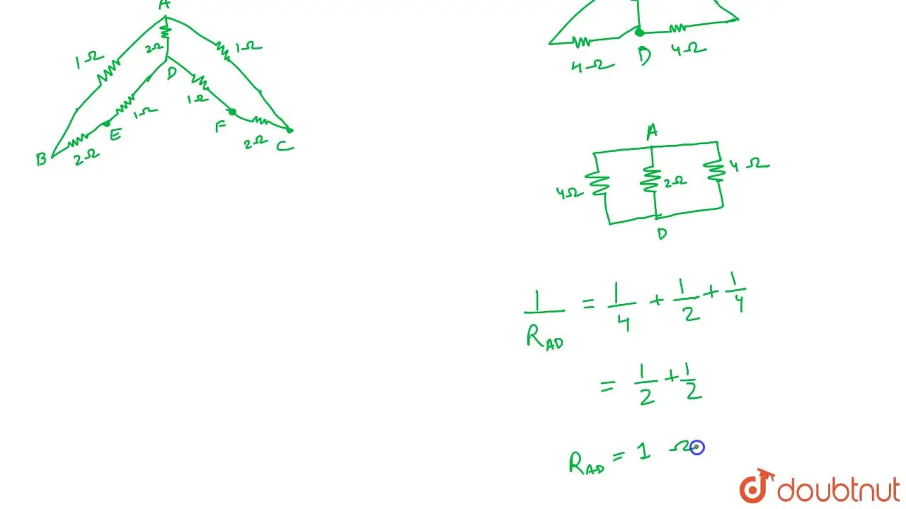 A network of nine conductors connects six points A, B, C, D, E and F a