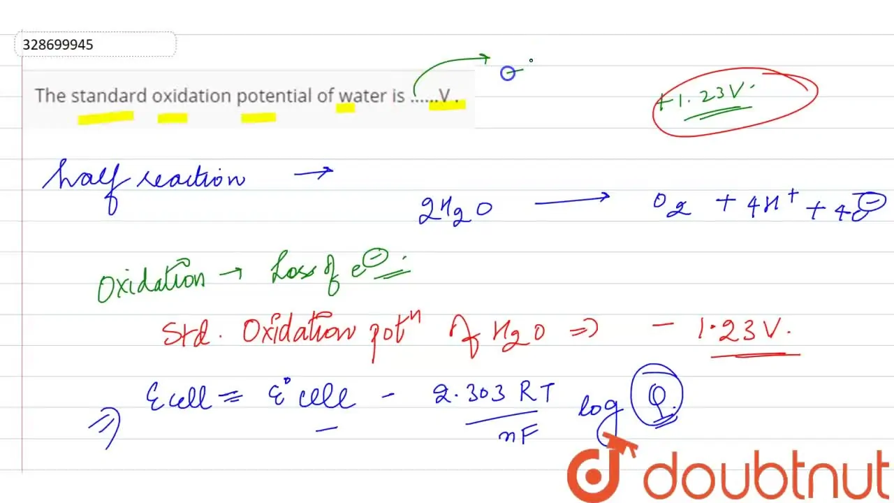 The standard oxidation potential of water is ......V