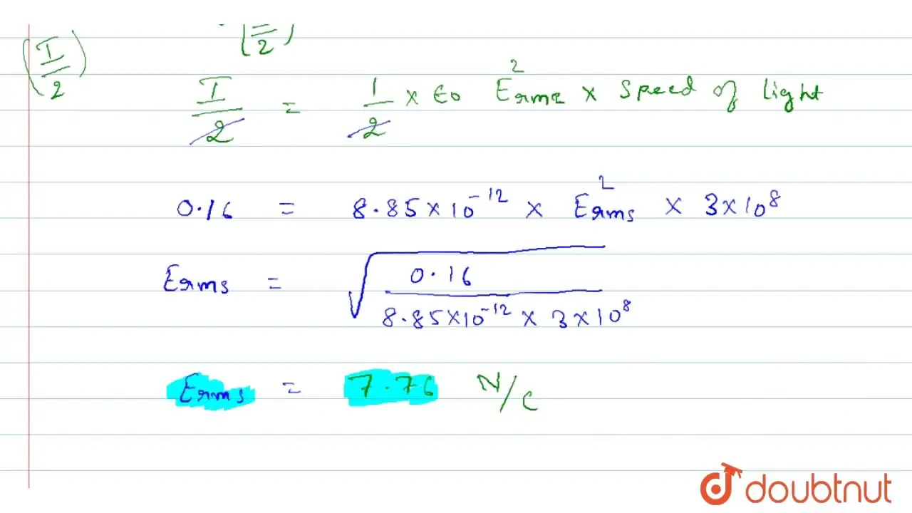 Calculate the root mean square value of electric field produced by the