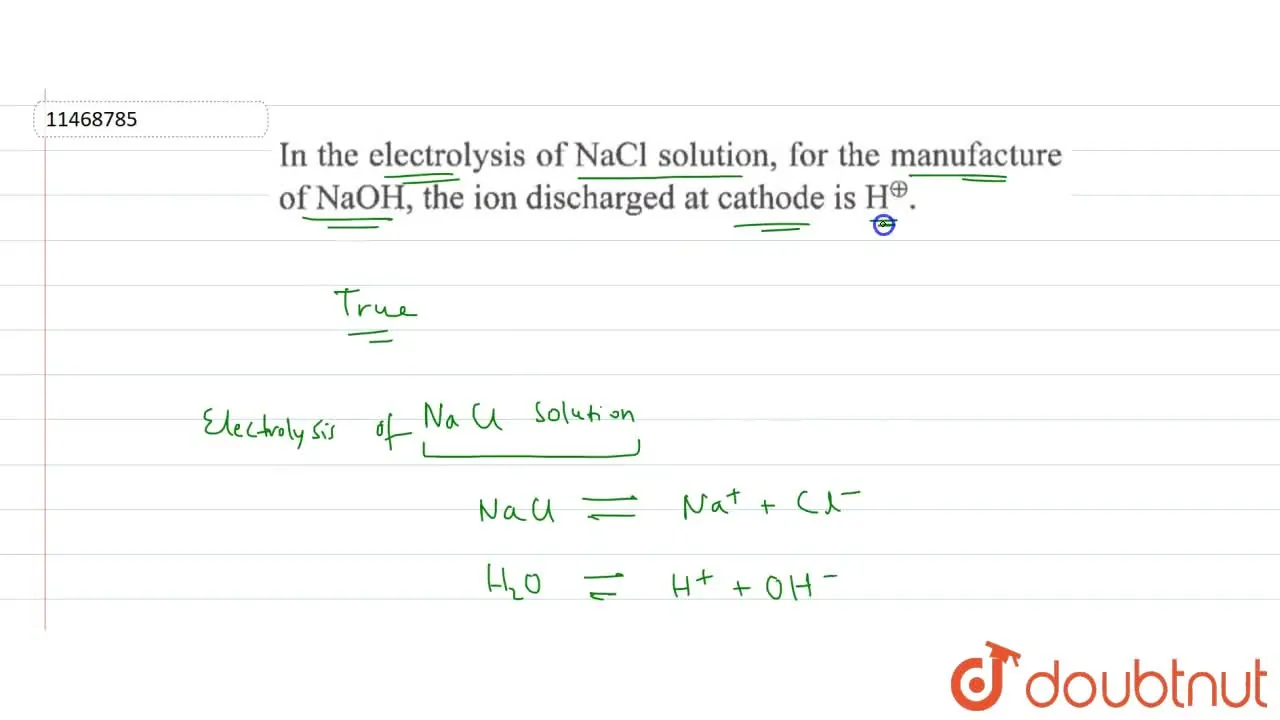 In the electrolysis of NaCI solution, for the manufacture of NaOH, the