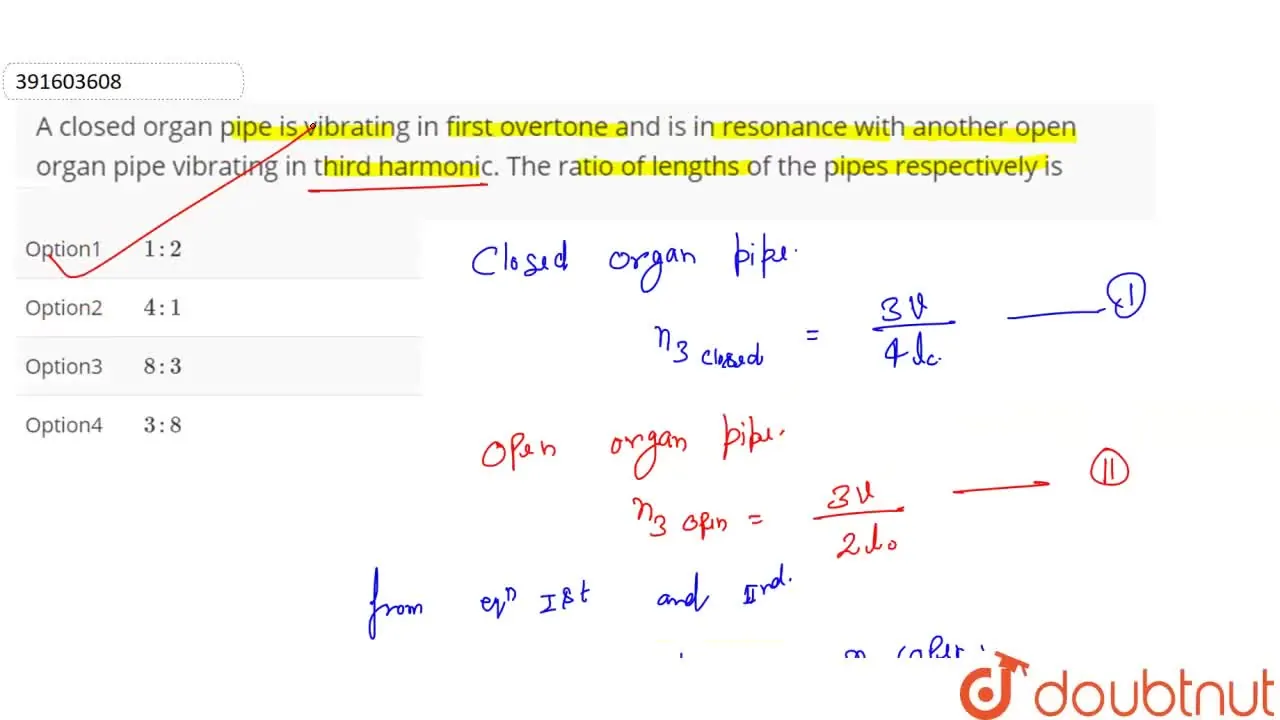 A closed organ pipe is vibrating in first overtone and is in resonance