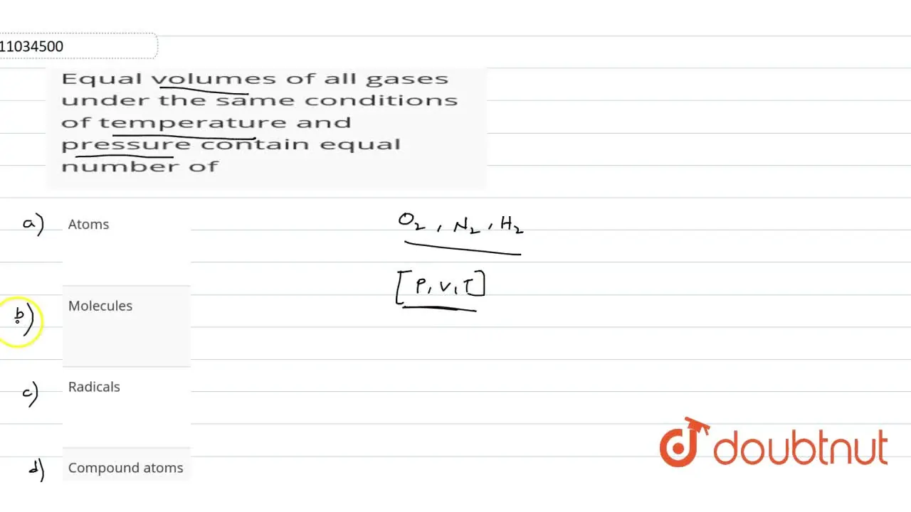 Equal volumes of all gases under the same conditions of temperature an