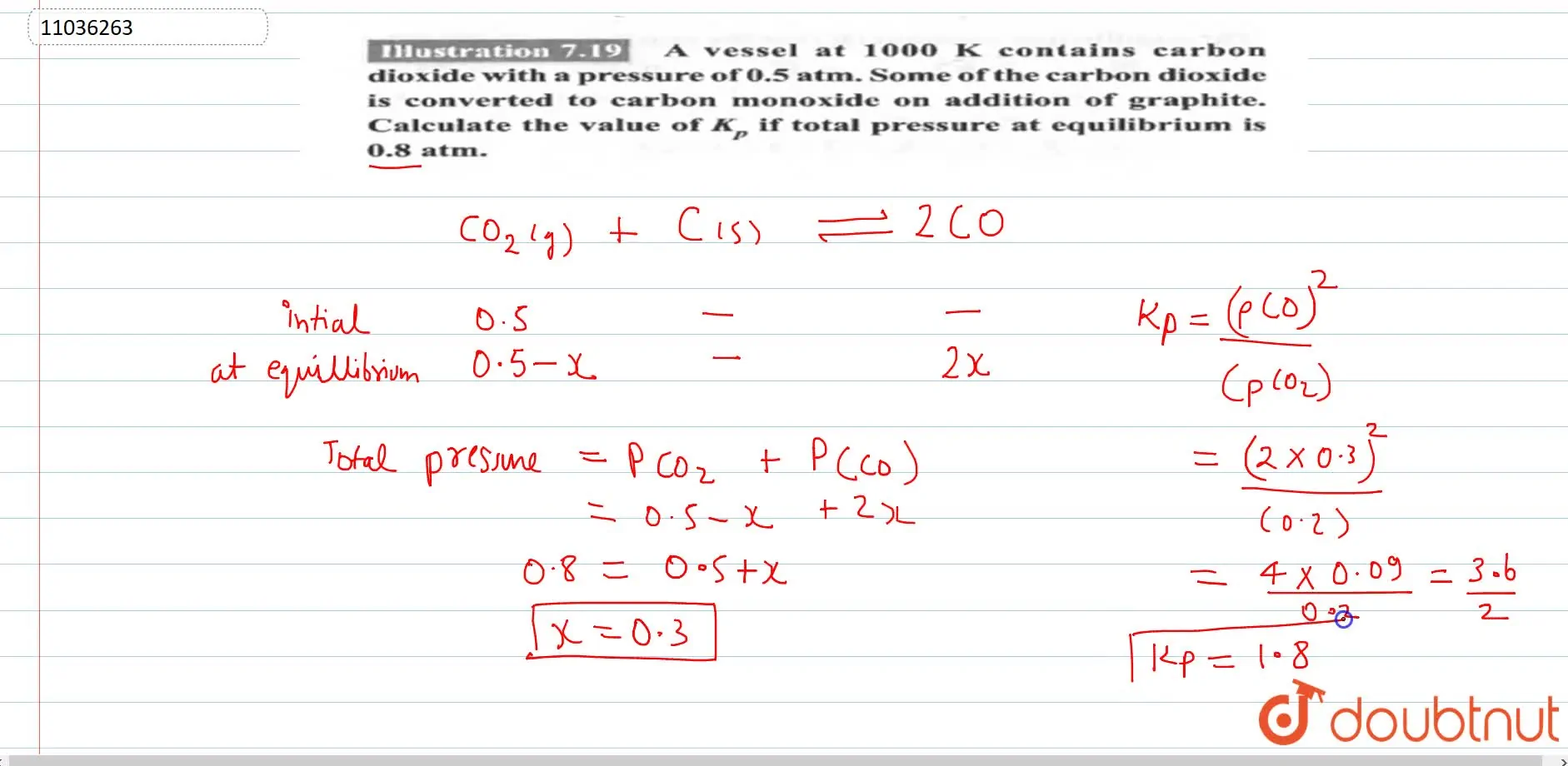 A vessel at 1000 K contains carbon dioxide with a pressure of 0.5 atm.