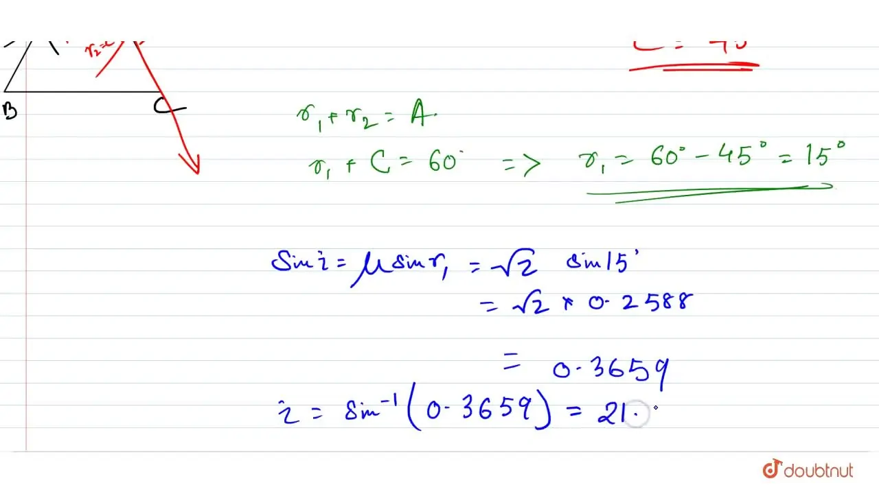 In the above example, find the angle of incidence at face AB, so that