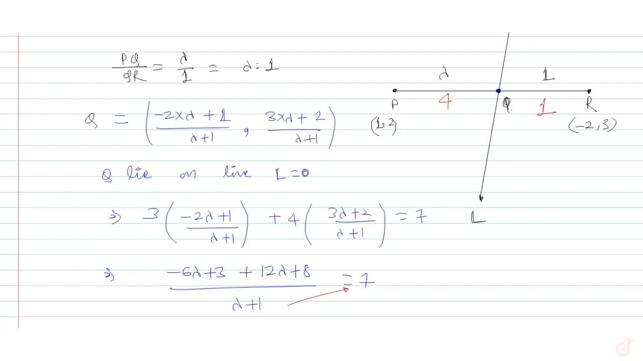 Find the ratio in which the line segment joining of the points (1, 2)